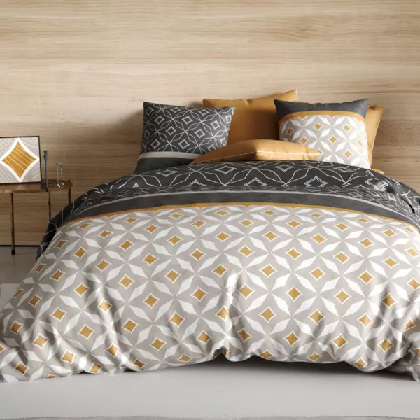 Housse de couette et deux taies coton (200 x 200 cm) Ota Multicolore - Linge de lit - Eminza