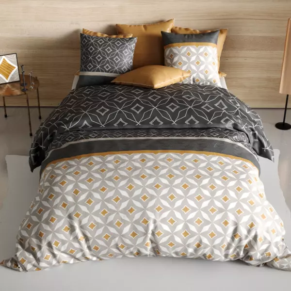 Housse de couette et deux taies coton (260 x 240 cm) Ota Multicolore - Linge de lit - Eminza
