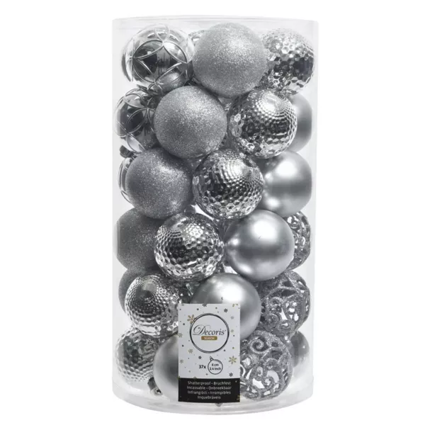 37er Set Weihnachtskugeln (D60 mm) Alpin Mix Silber - Baumschmuck & Kugeln - Eminza