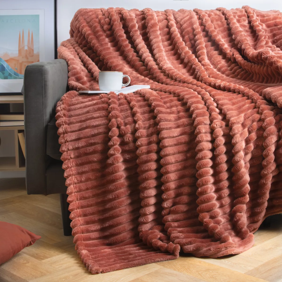 Plaid doux (220 x 240 cm) Dune Terracotta - Déco textile - Eminza