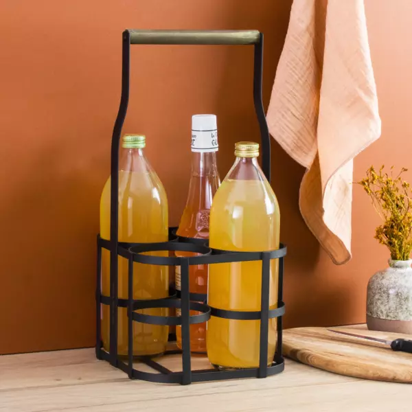 Porte-bouteilles bois et métal 4 compartiments (H41 cm) Aaron Noir ...