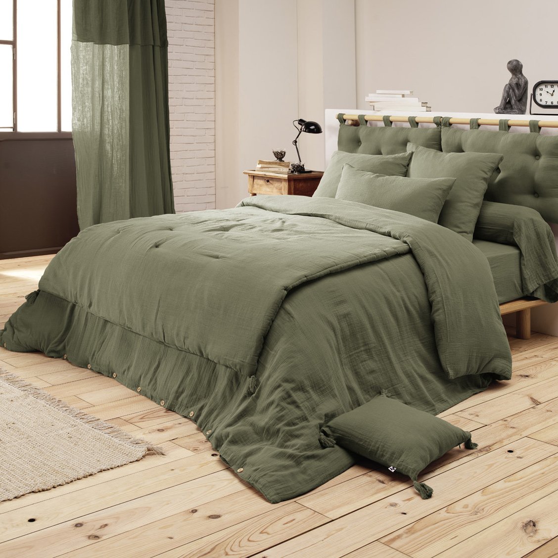 Edredon gaze de coton (150 x 150 cm) Gaïa Vert romarin - Linge de lit ...