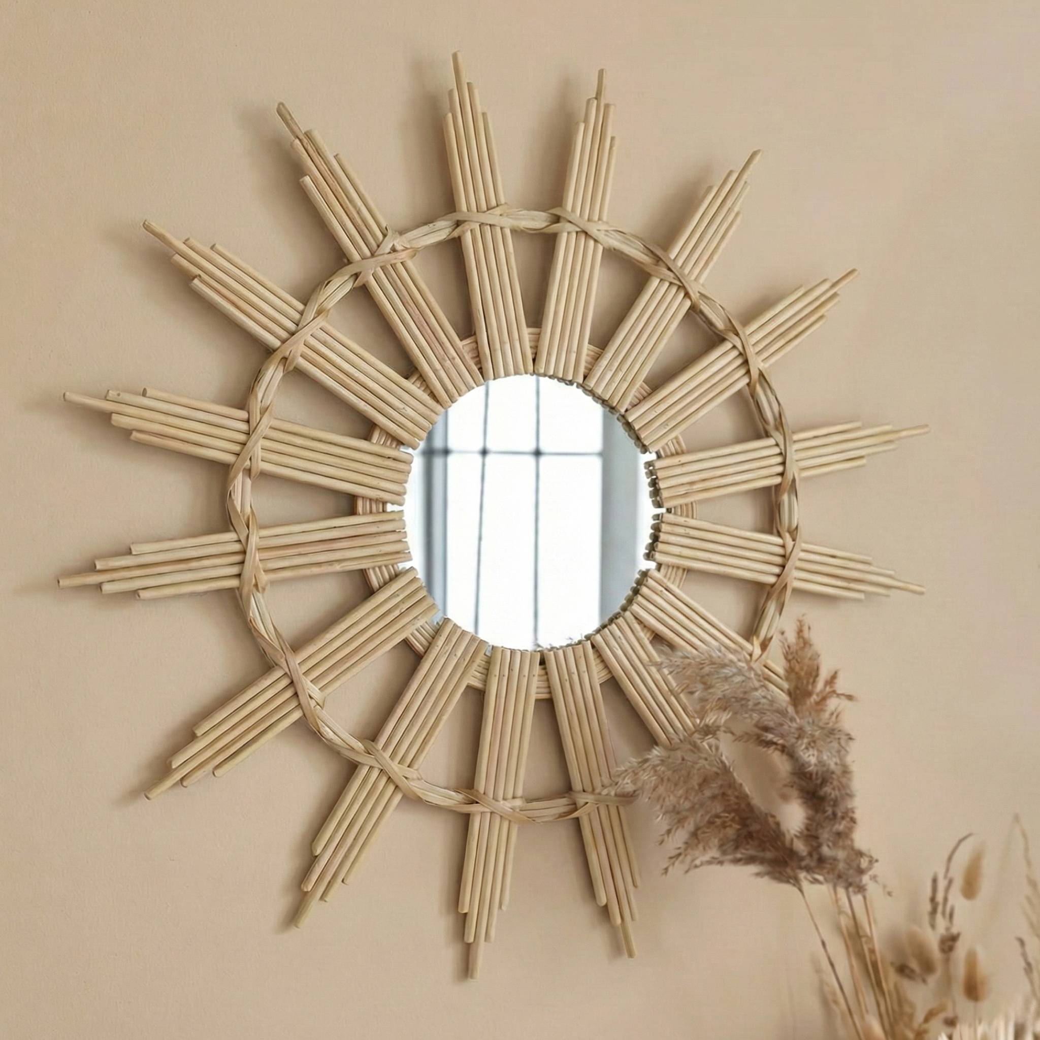 Miroir mural bambou (D44.5 cm) Almara Beige - Décoration Murale - Eminza